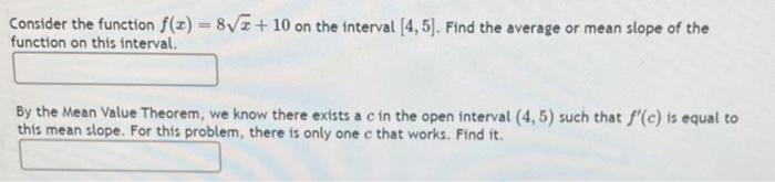 Solved Consider the function f(x)=8x+10 on the interval | Chegg.com