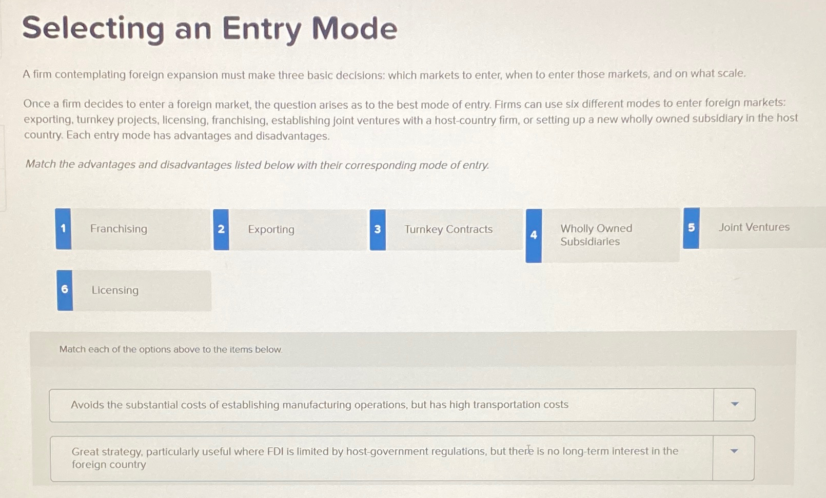 Solved Selecting an Entry ModeA firm contemplating foreign | Chegg.com