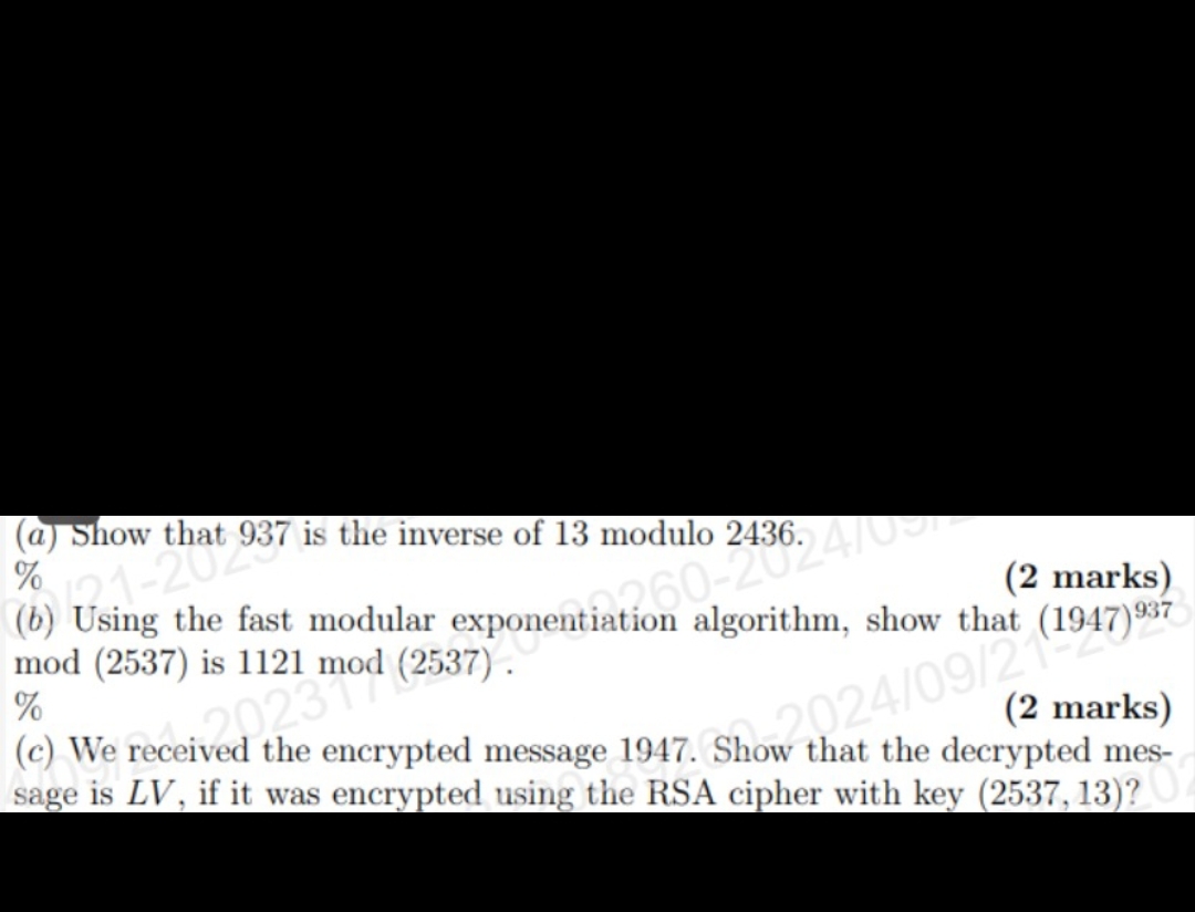 Solved (a) ﻿Show that 937 ﻿is the inverse of 13 ﻿modulo | Chegg.com