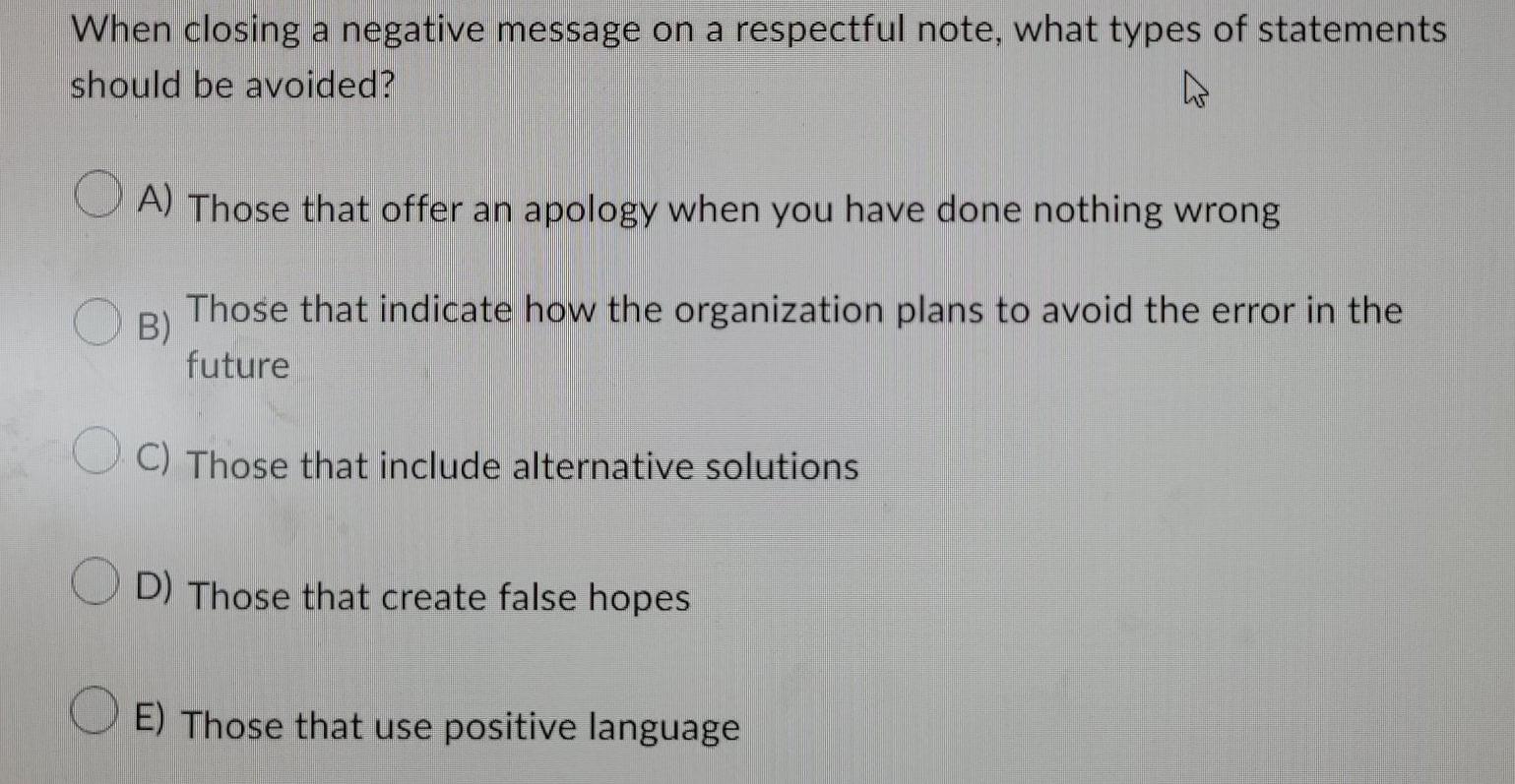 Solved When closing a negative message on a respectful note, | Chegg.com