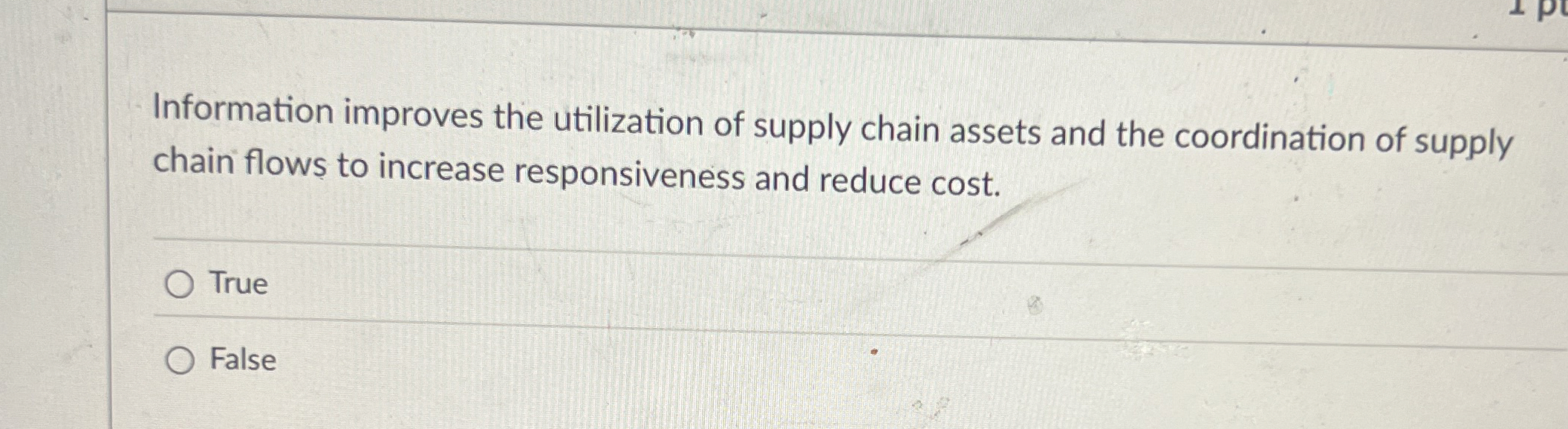 Solved Information improves the utilization of supply chain | Chegg.com