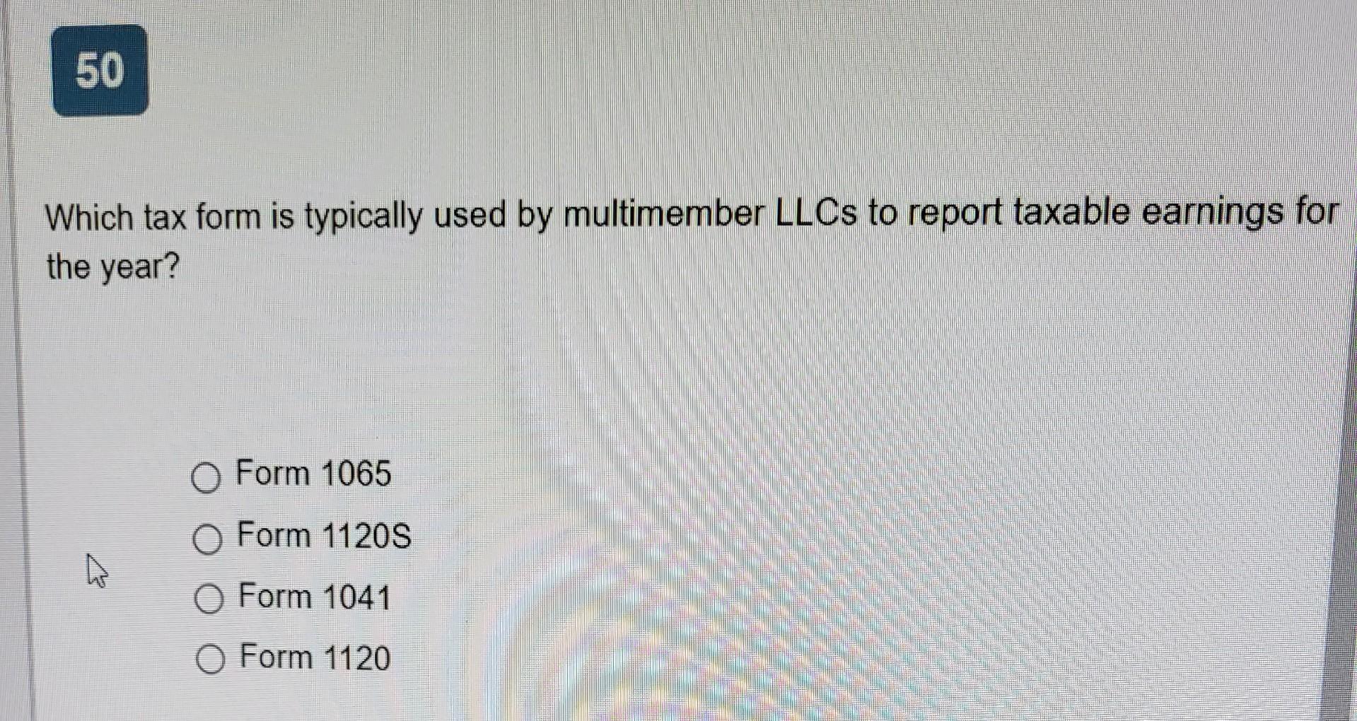 Solved 50 Which tax form is typically used by multimember | Chegg.com