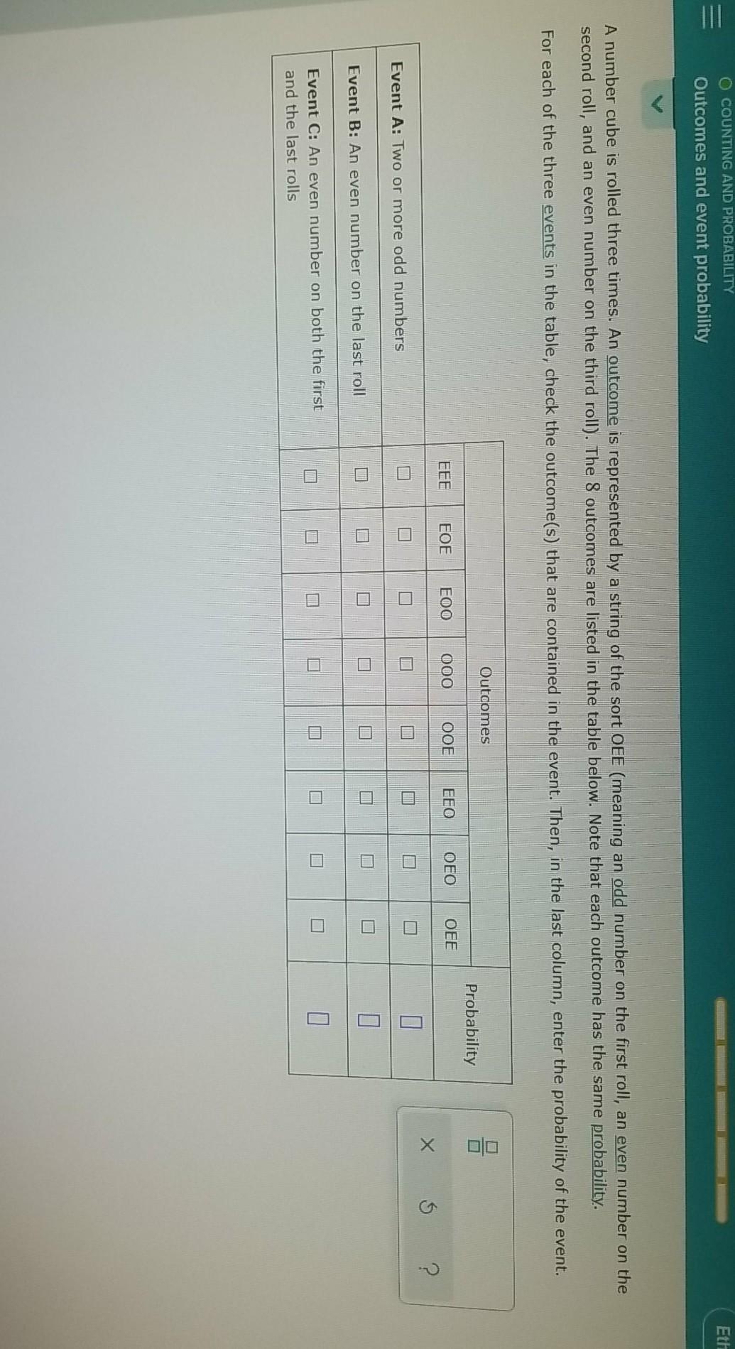 Solved Eth O COUNTING AND PROBABILITY Outcomes and event | Chegg.com