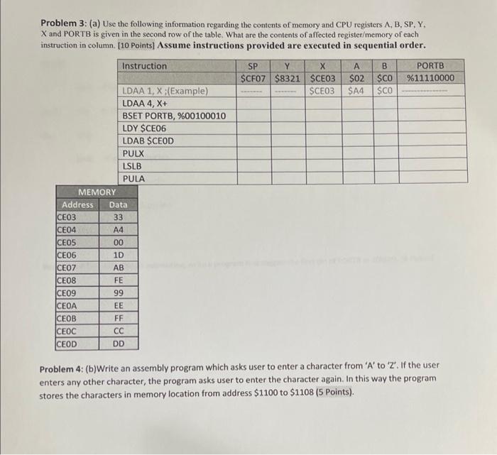 Solved Problem 3: (a) Use the following information | Chegg.com