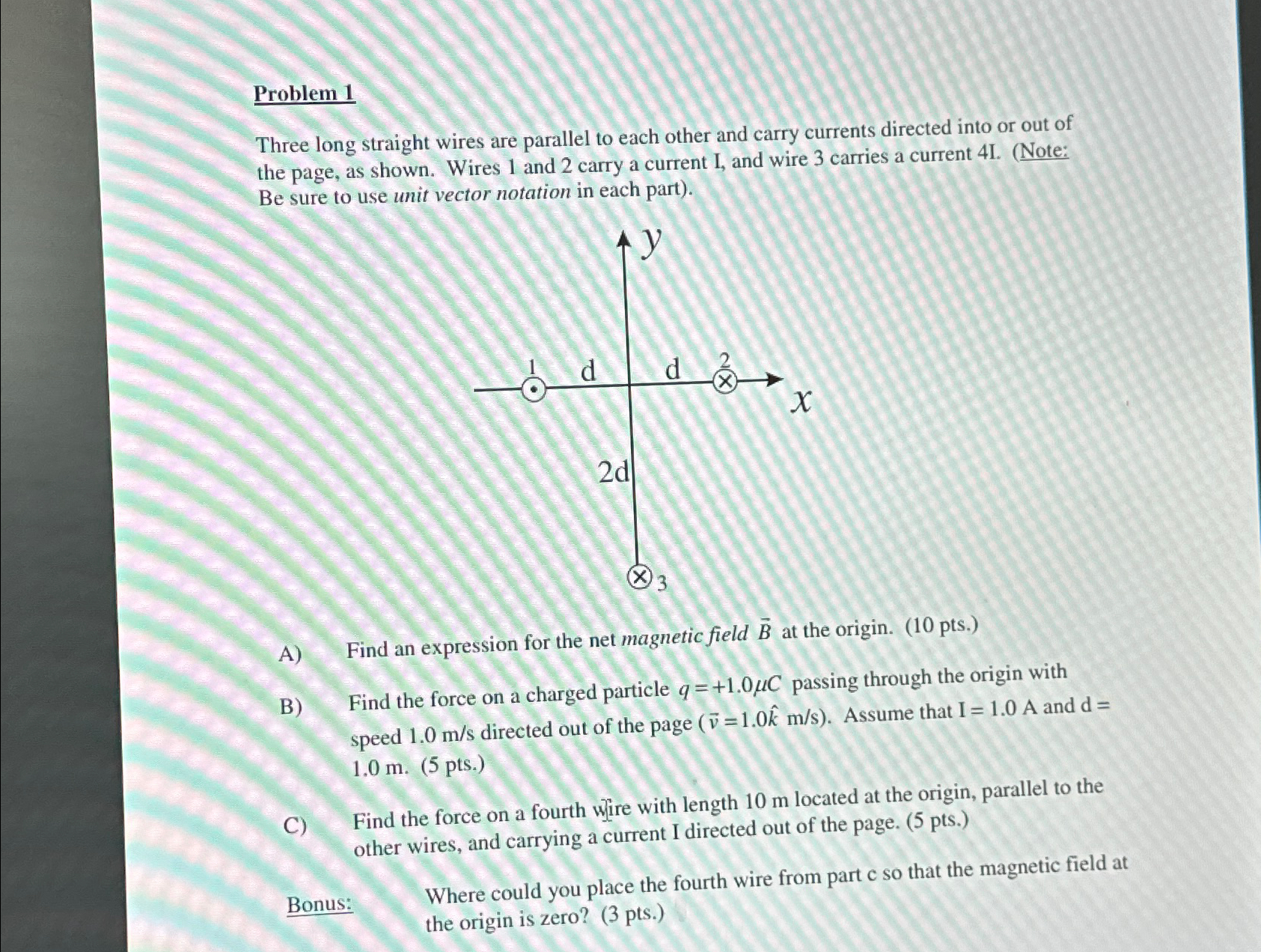 Solved Problem 1Three long straight wires are parallel to | Chegg.com