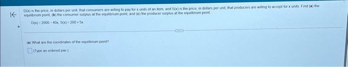 Solved 0(x)=2000−40x,5(x)=200+5x (trve an ovoled pai) | Chegg.com