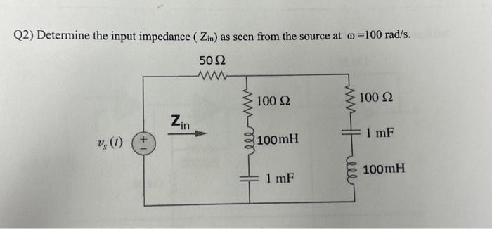 Solved Q2) Determine the input impedance (Zin ) as seen | Chegg.com