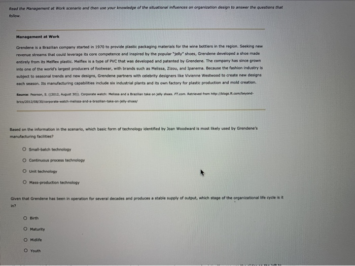 Solved Read the Management at Work scenario and then use | Chegg.com