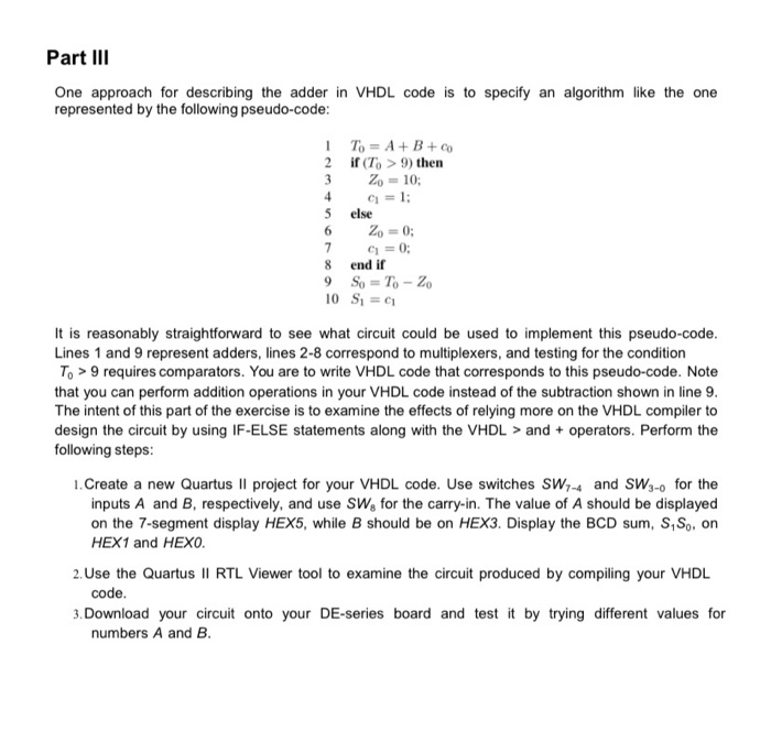 Part III One approach for describing the adder in | Chegg.com