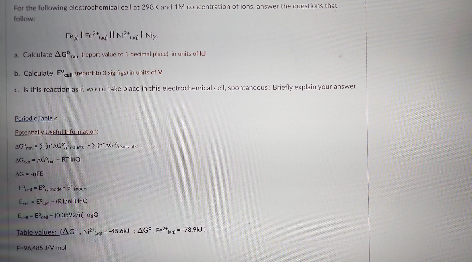 Solved Calculate The Standard Cell Potential For A Voltaic