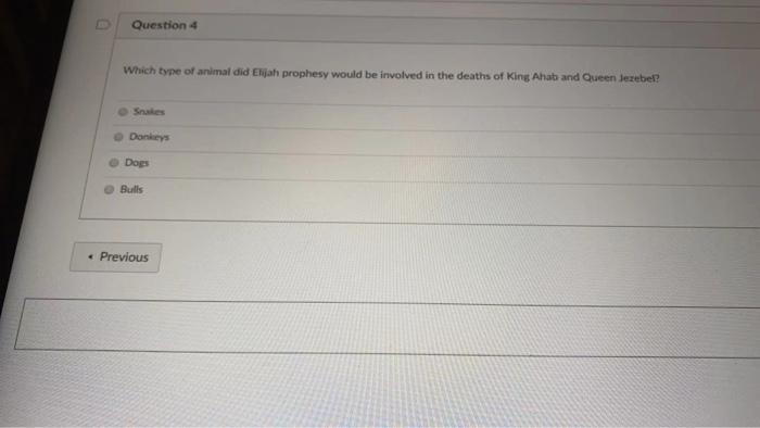 Solved Question 4 Which type of animal did Elijah prophesy | Chegg.com