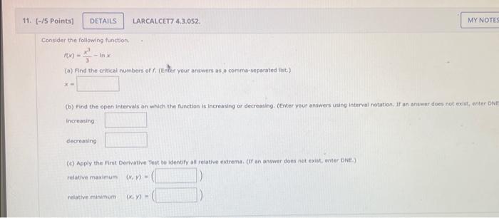 Solved Consider the following function. f(x)=3x3−lnx (a) | Chegg.com