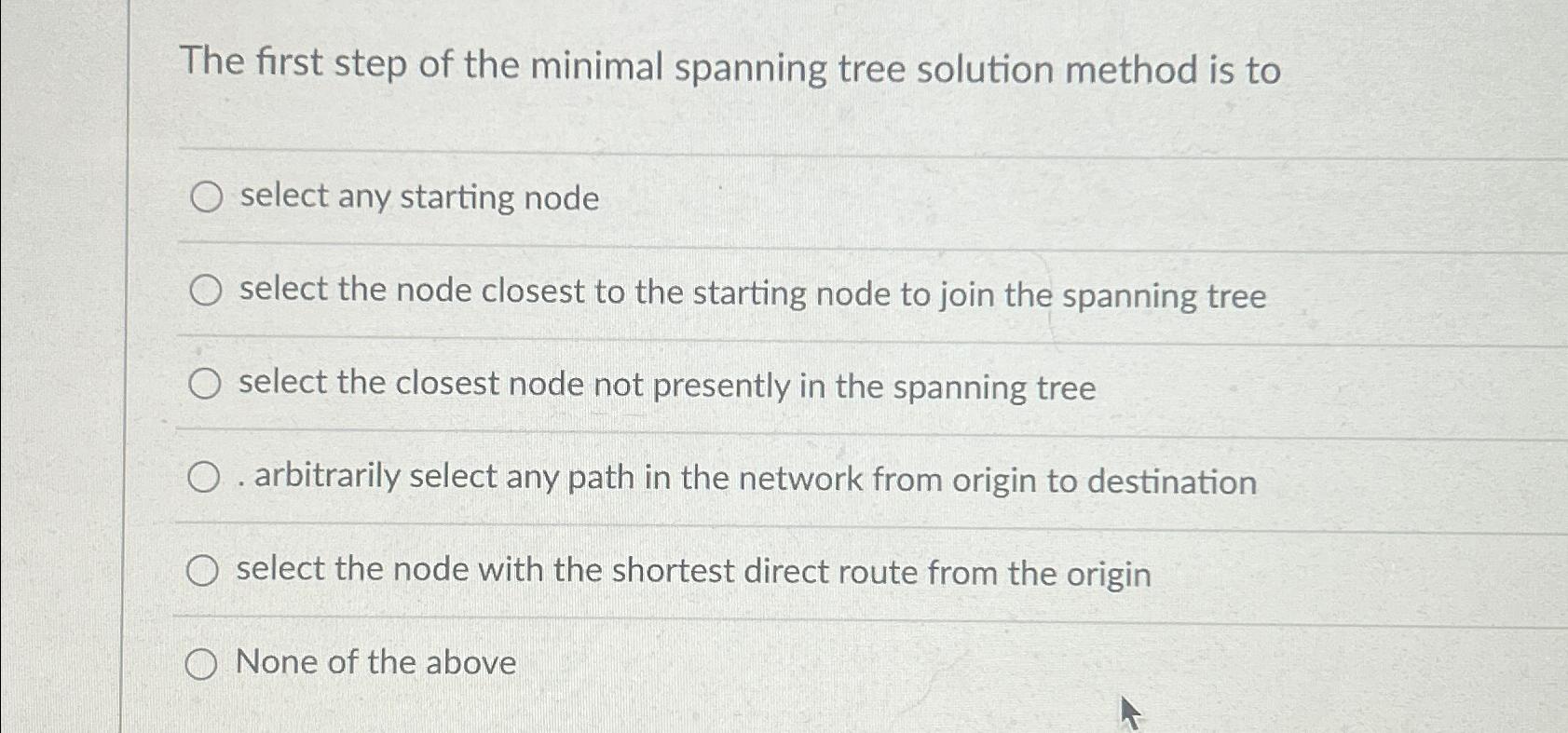 Solved The first step of the minimal spanning tree solution | Chegg.com