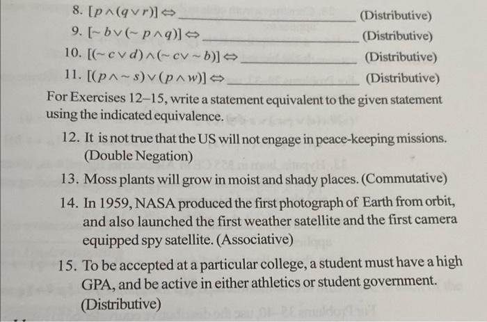 Solved For Exercises 1-11, complete each statement by | Chegg.com