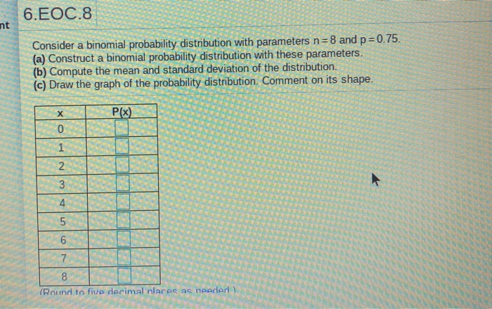 Solved 6.EOC.8 nt Consider a binomial probability | Chegg.com