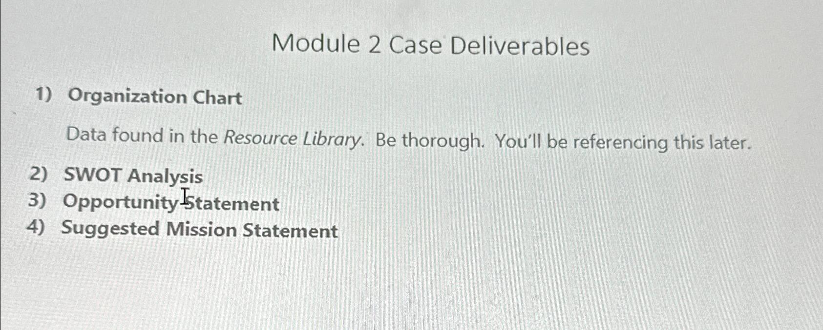 Solved Module 2 ﻿Case DeliverablesOrganization ChartData | Chegg.com