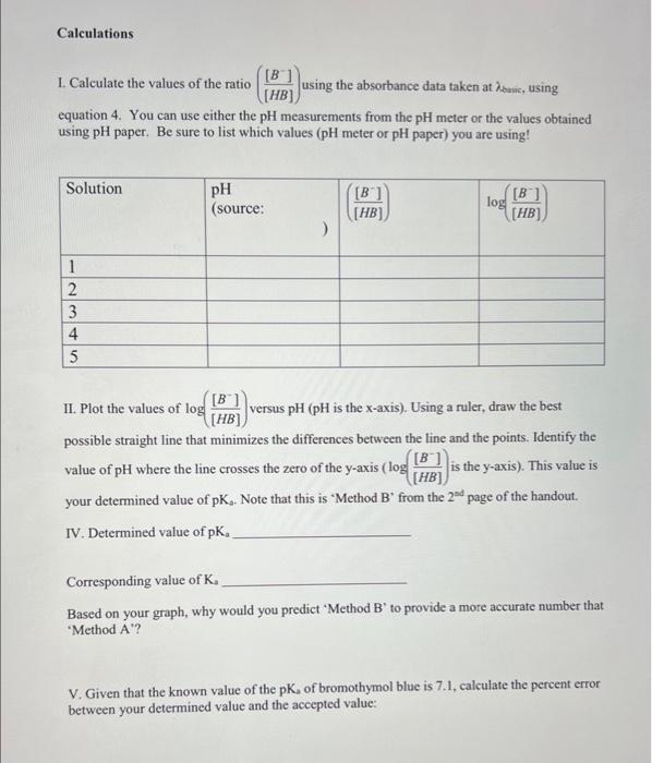 L. Calculate the values of the ratio ([HB][B−]) using | Chegg.com