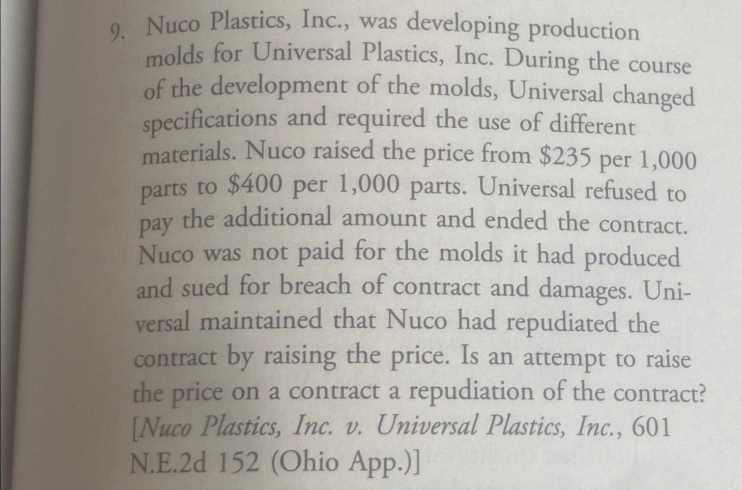 Solved Nuco Plastics, Inc., was developing production molds | Chegg.com