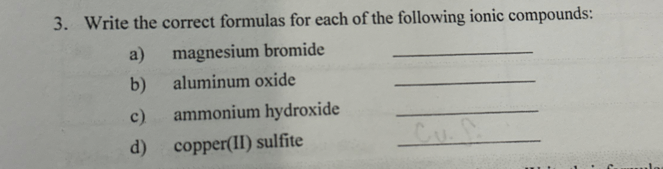 Solved Write the correct formulas for each of the following | Chegg.com