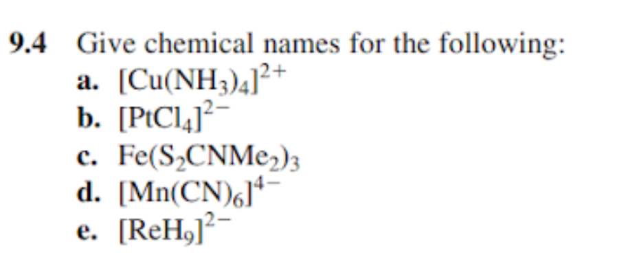 Solved 9.4 Give chemical names for the following: a. | Chegg.com