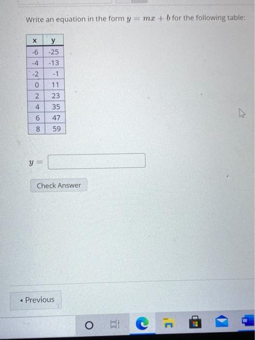 Solved Write an equation in the form y = mx + b for the | Chegg.com