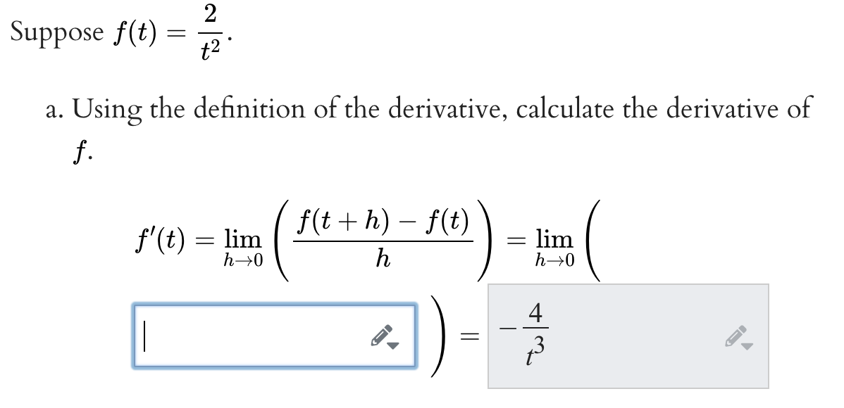 Solved Suppose f(t)=2t2a. ﻿Using the definition of the | Chegg.com