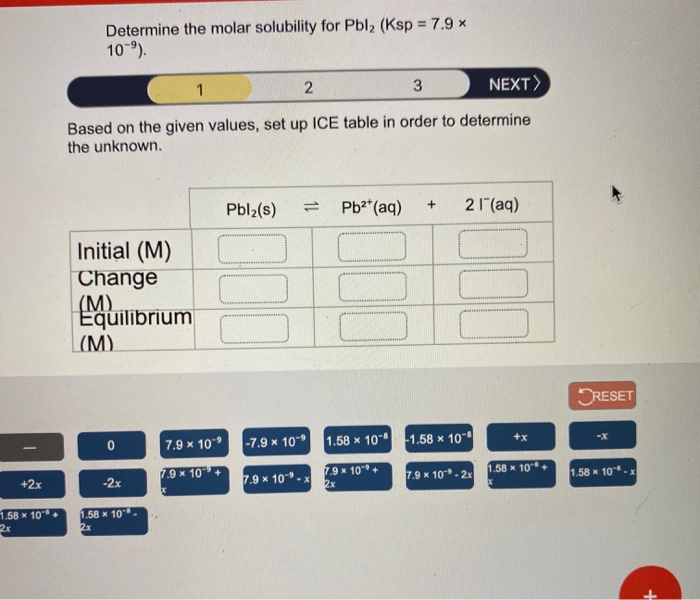 Solved Determine the molar solubility for Pblz (Ksp = 7.9 x | Chegg.com