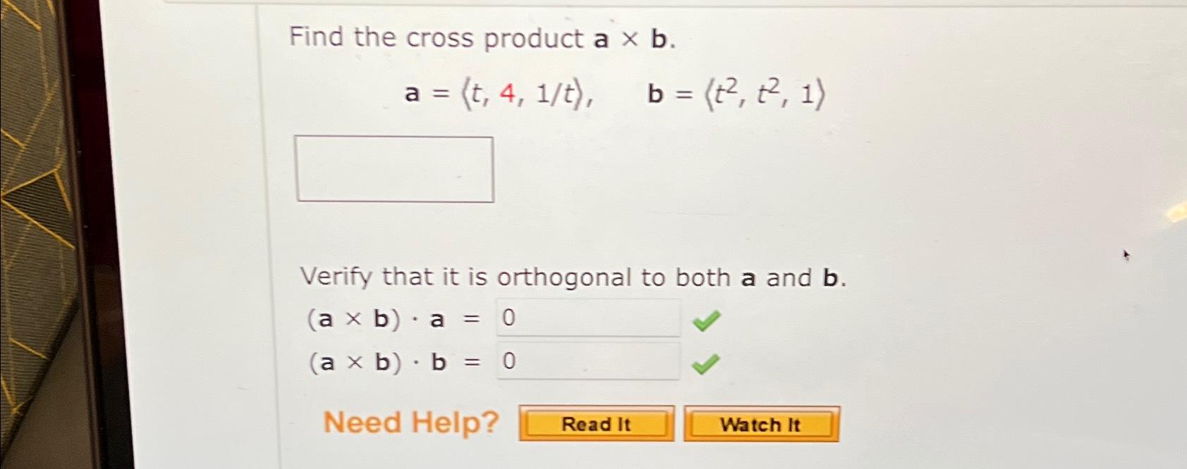 Solved Find the cross product | Chegg.com