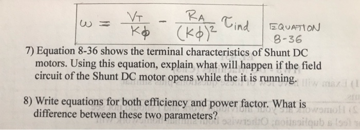 Solved EQUATION 8-36 7) Equation 8-36 shows the terminal | Chegg.com
