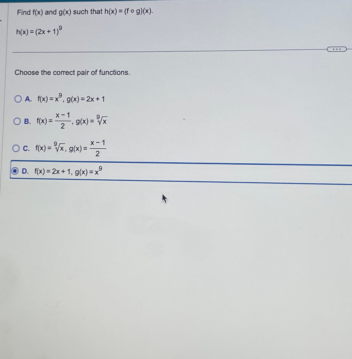 Solved Find f(x) ﻿and g(x) ﻿such that | Chegg.com
