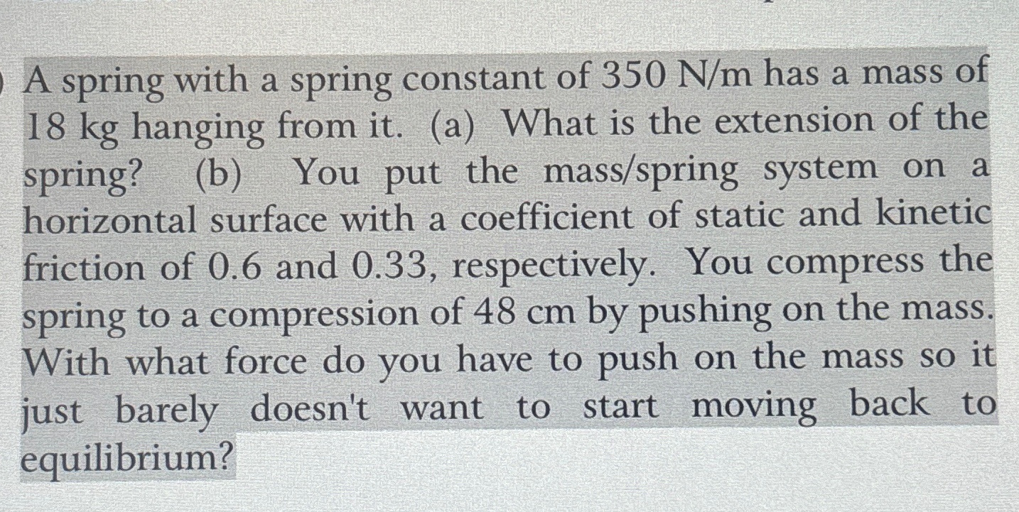 Solved A spring with a spring constant of 350Nm ﻿has a mass | Chegg.com