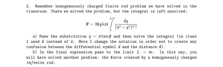 Solved Remember homogeneously charged finite rod problem we | Chegg.com