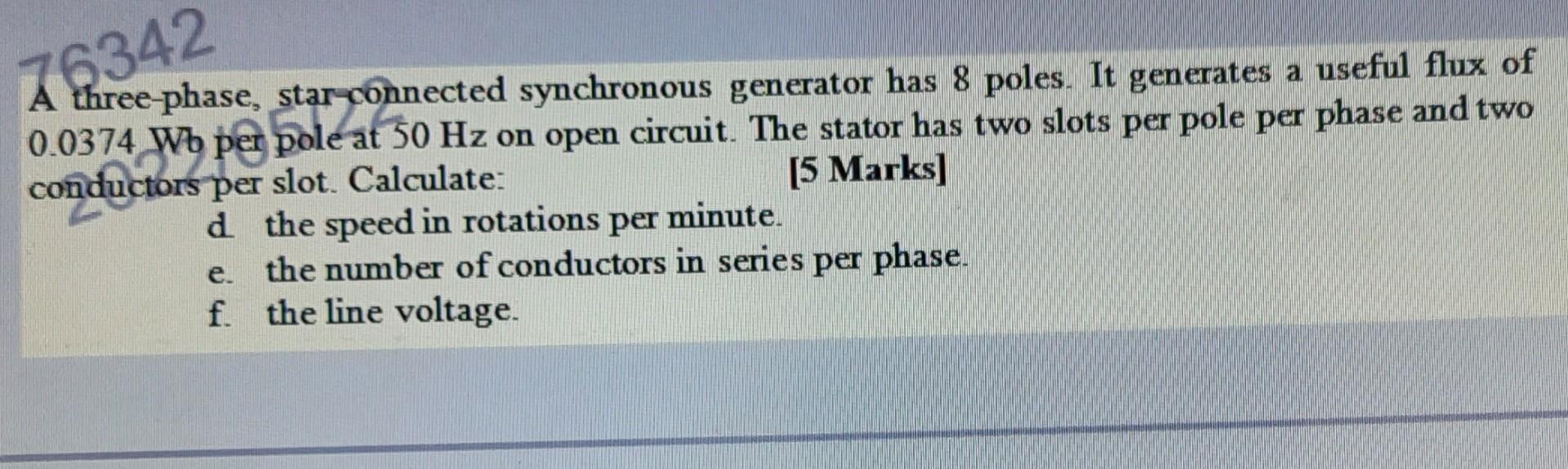 Solved 76342 A Three Phase Star Connected Synchronous