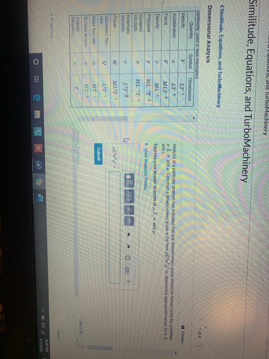 Solved ULIS, and Turbo Machinery Similitude, Equations, and | Chegg.com