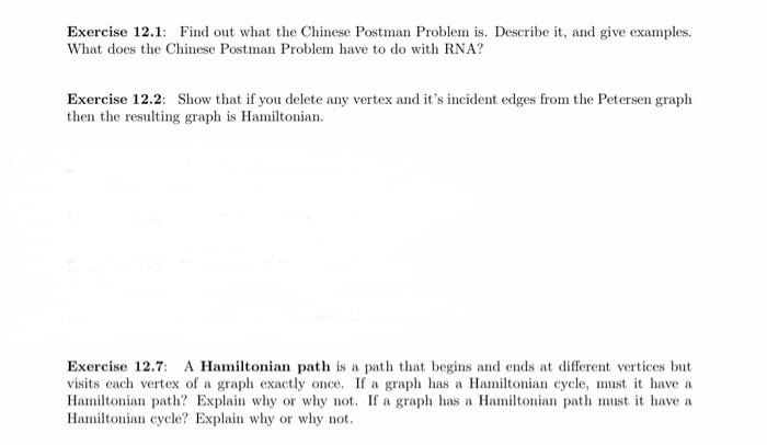 Exercise 12.1: Find out what the Chinese Postman | Chegg.com