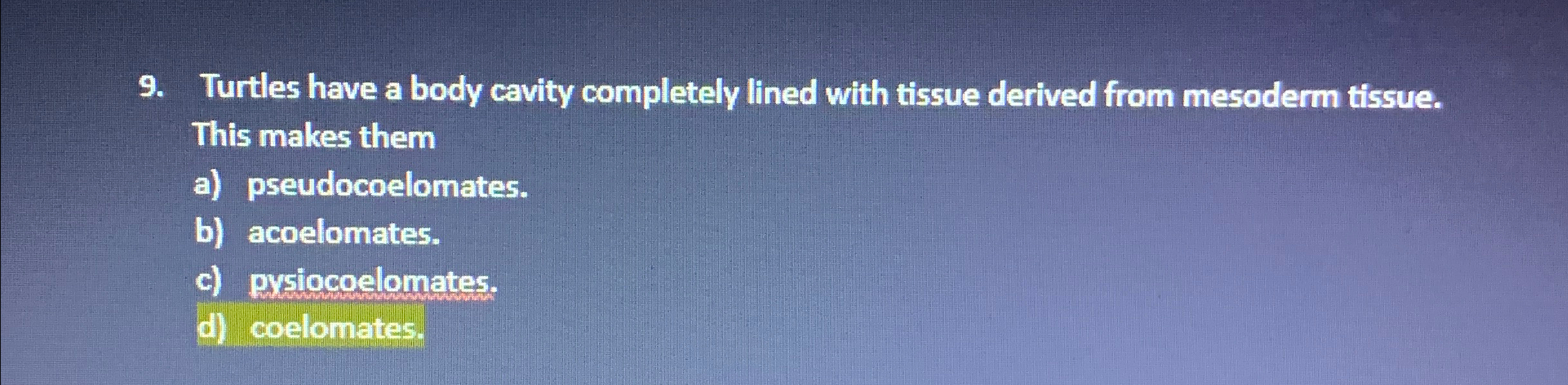 Solved Turtles have a body cavity completely lined with | Chegg.com