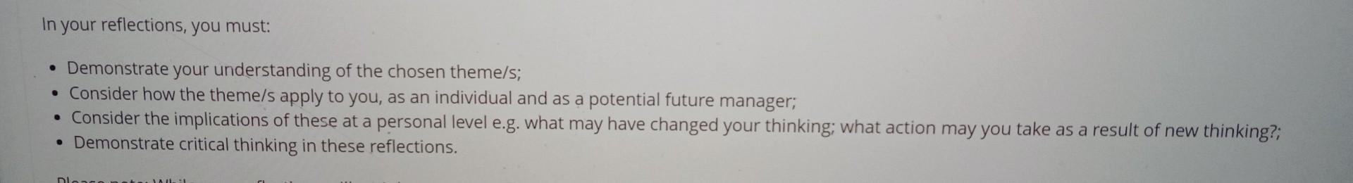 Solved In your reflections, you must: - Demonstrate your | Chegg.com