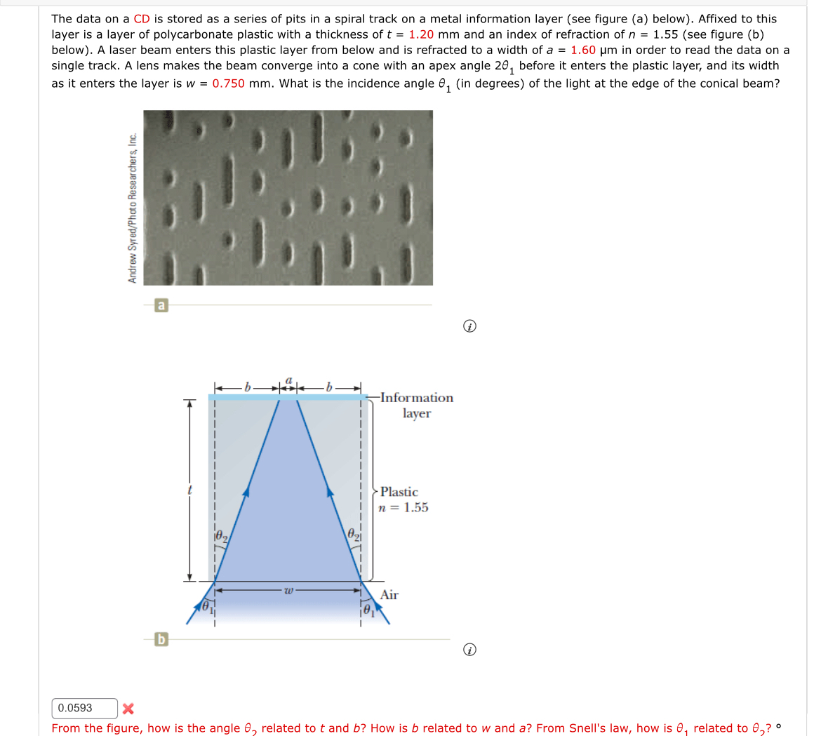 Solved The data on a CD is stored as a series of pits in a | Chegg.com