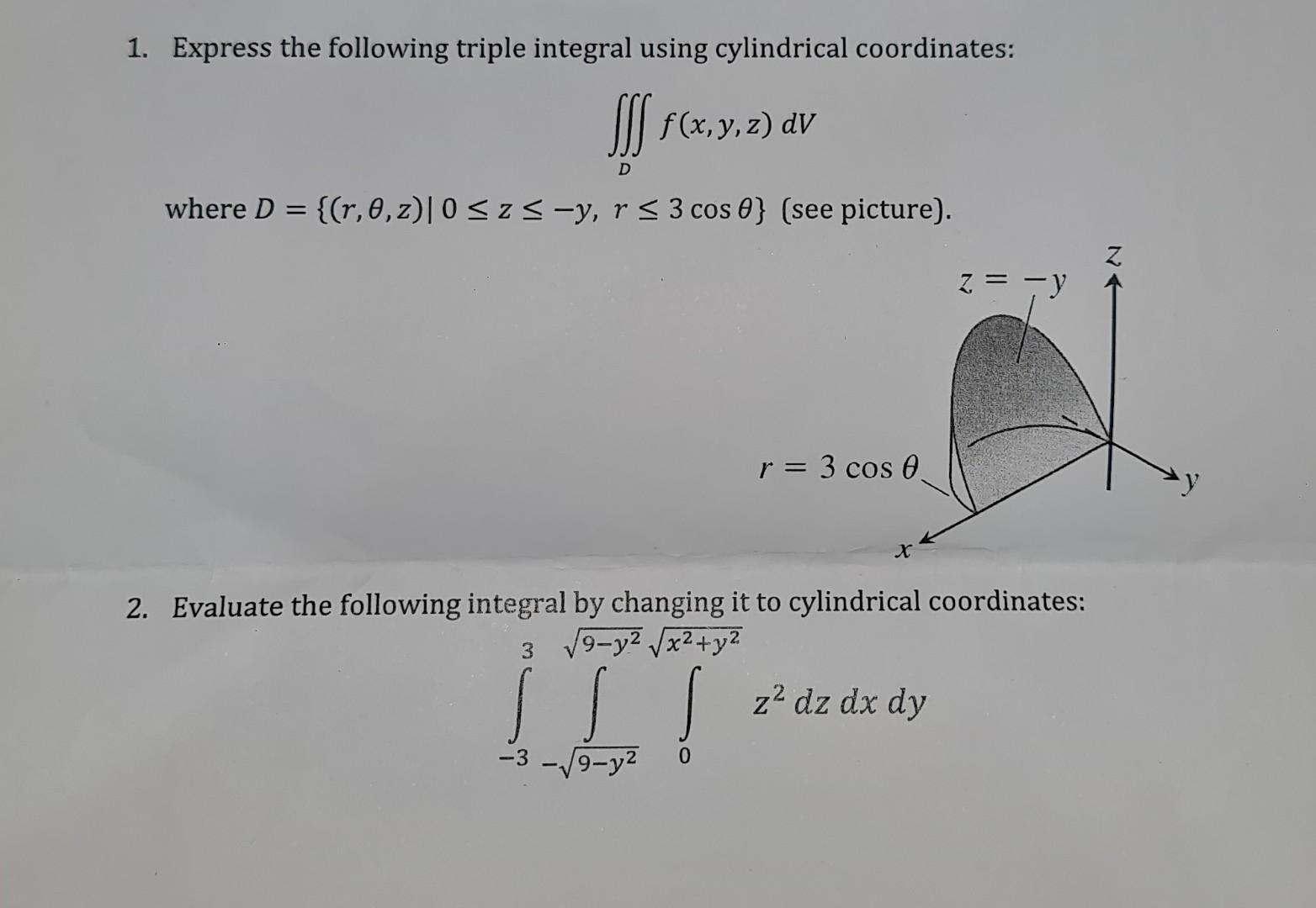 Solved 1. Express the following triple integral using | Chegg.com