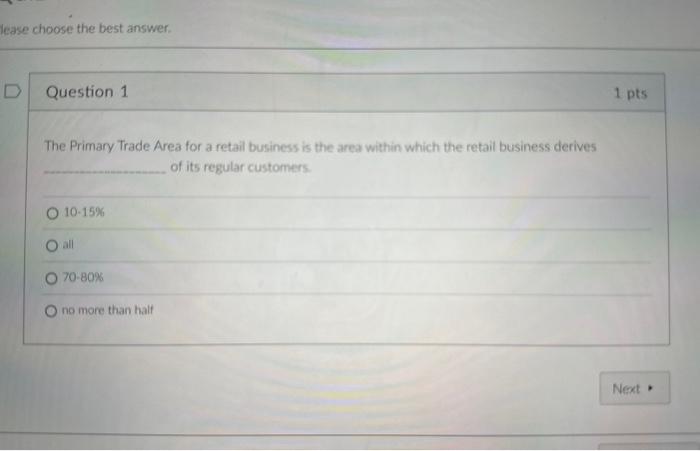 Solved The Primary Trade Area for a retail business is the | Chegg.com