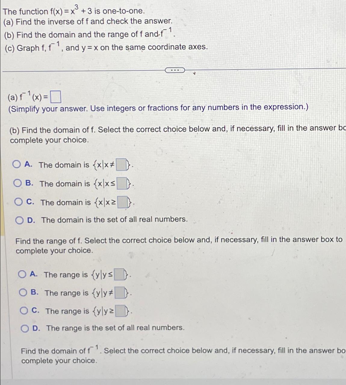 Solved The function f(x)=x3+3 ﻿is one-to-one.(a) ﻿Find the | Chegg.com