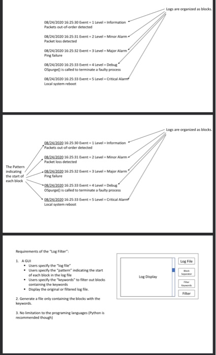 python web interface (GUI) and log filter. Read file | Chegg.com