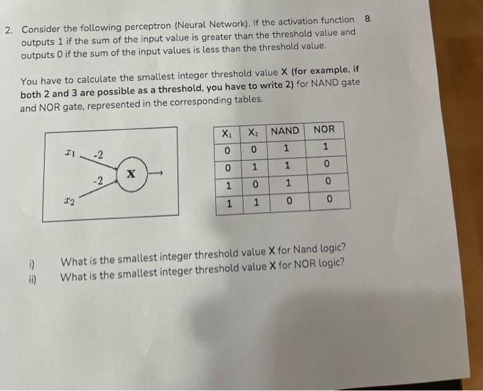 Solved 2 Consider The Following Perceptron Neural