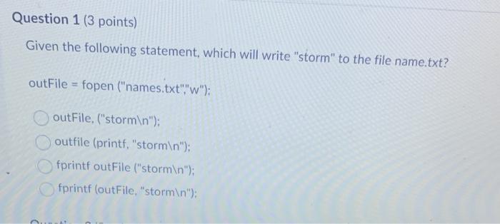 Solved Question 1 (3 points) Given the following statement, | Chegg.com