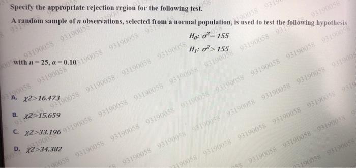 Specify the appropriate rejection region for the | Chegg.com Specify the appropriate rejection region for the | Chegg.com