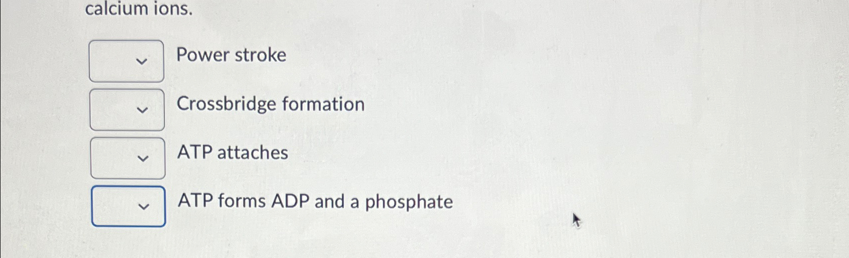 Solved calcium ions.Power strokeCrossbridge formationATP | Chegg.com