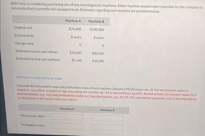 Solved BAK Corp. is considering purchasing one of two new | Chegg.com