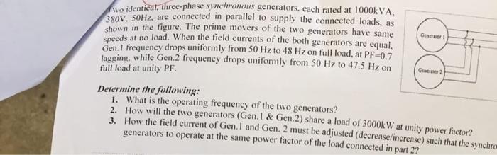 Solved wo identicat. three-phase synchronous generators, | Chegg.com