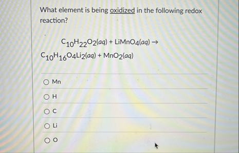 Solved What element is being oxidized in the following redox | Chegg.com