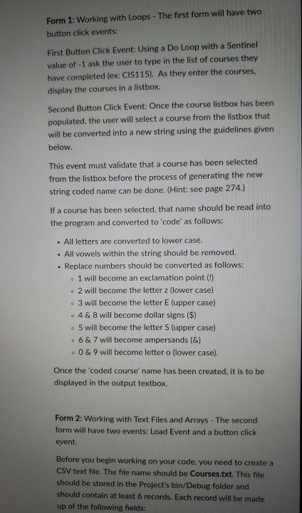 Solved Form 1: Working with Loops - ﻿The first form will | Chegg.com